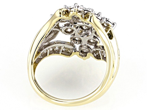 White Diamond 10K Yellow Gold Cluster Ring 2.00ctw