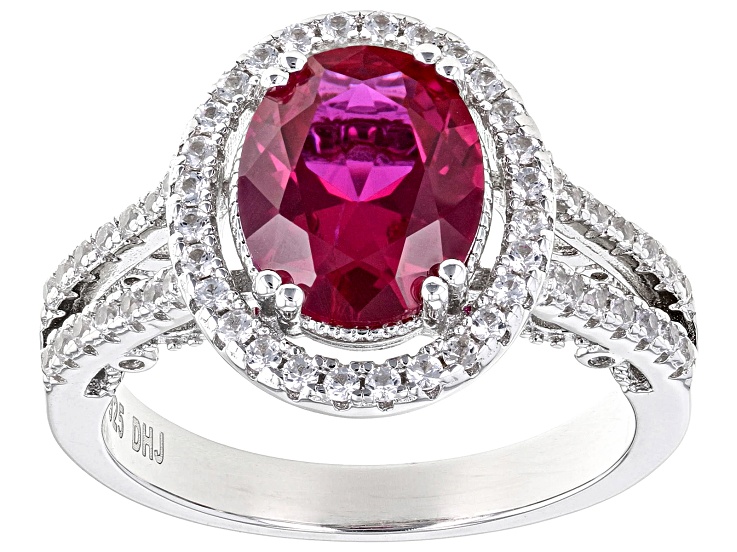 Red Lab Created Ruby Rhodium Over Sterling Silver Ring 3.74ctw ...