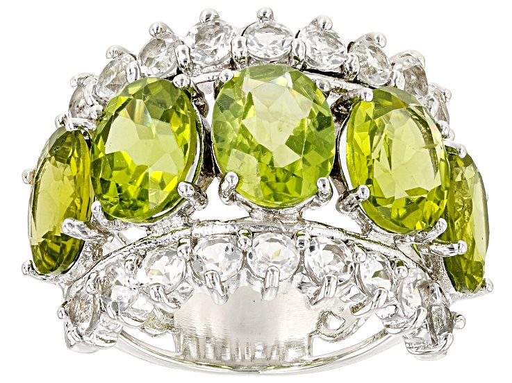 Green Peridot Rhodium Over Sterling Silver Ring 12.00ctw - DOK3009 | JTV