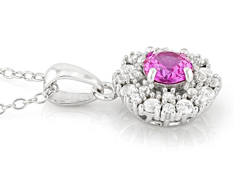 Pink Lab Created Sapphire Rhodium Over Sterling Silver Pendant with ...