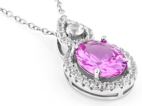 Pink Lab Created Sapphire Rhodium Over Sterling Silver Pendant with ...