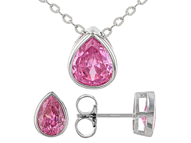 Pink Cubic Zirconia Rhodium Over Sterling Silver Jewelry Set 3.87ctw ...