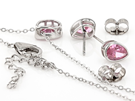 Pink Cubic Zirconia Rhodium Over Sterling Silver Jewelry Set 3.87ctw ...
