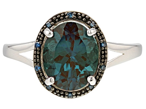 Blue Lab Created Alexandrite Rhodium Over Sterling Silver Ring 2.65ctw ...