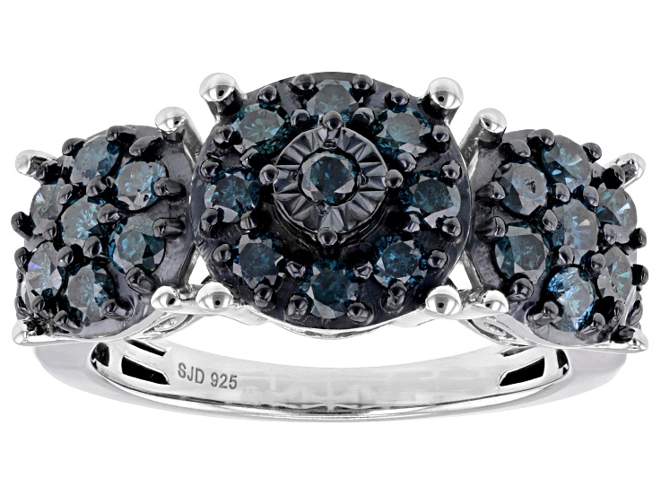 Blue Diamond Rhodium Over Sterling Silver Cluster Ring 1.25ctw - DSA059 ...