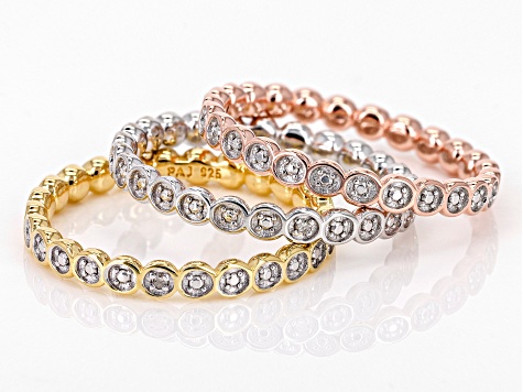 White Diamond Accent Rhodium And 18k Yellow And Rose Gold Over Sterling ...