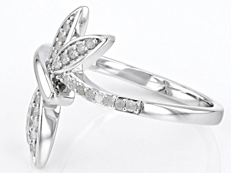 White Diamond Rhodium Over Sterling Silver Dragonfly Ring 0.20ctw ...
