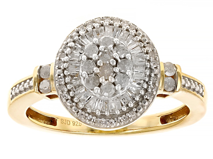 White Diamond 14k Yellow Gold Over Sterling Silver Cluster Ring 0.50ctw ...