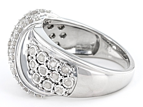 White Diamond Rhodium Over Sterling Silver Cluster Crossover Ring 0 ...