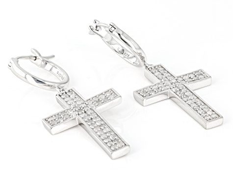 White Diamond Rhodium Over Sterling Silver Cross Hoop Earrings 0.90ctw ...