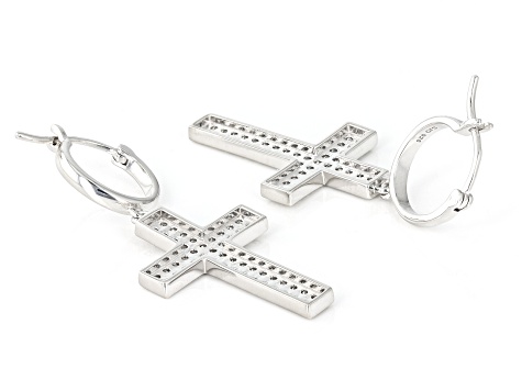 White Diamond Rhodium Over Sterling Silver Cross Hoop Earrings 0.90ctw ...