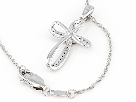 Blue Sapphire And White Diamond Rhodium Over Sterling Silver Cross ...