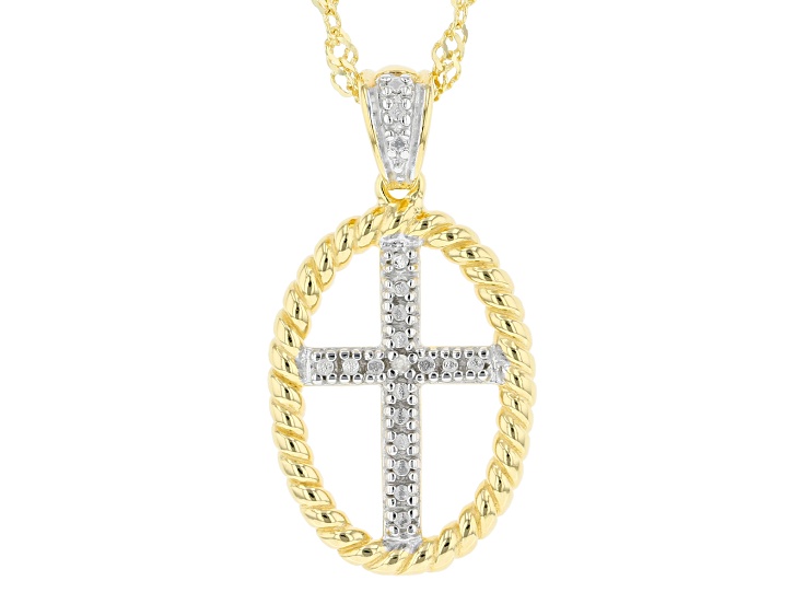 White Diamond Accent 18k Yellow Gold Over Sterling Silver Cross Pendant ...