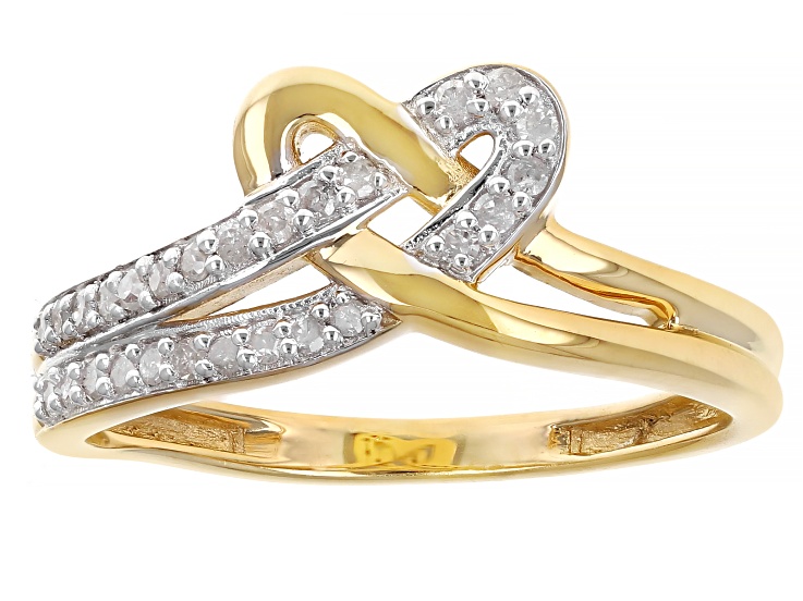 White Diamond 14k Yellow Gold Over Sterling Silver Crossover Heart Ring ...