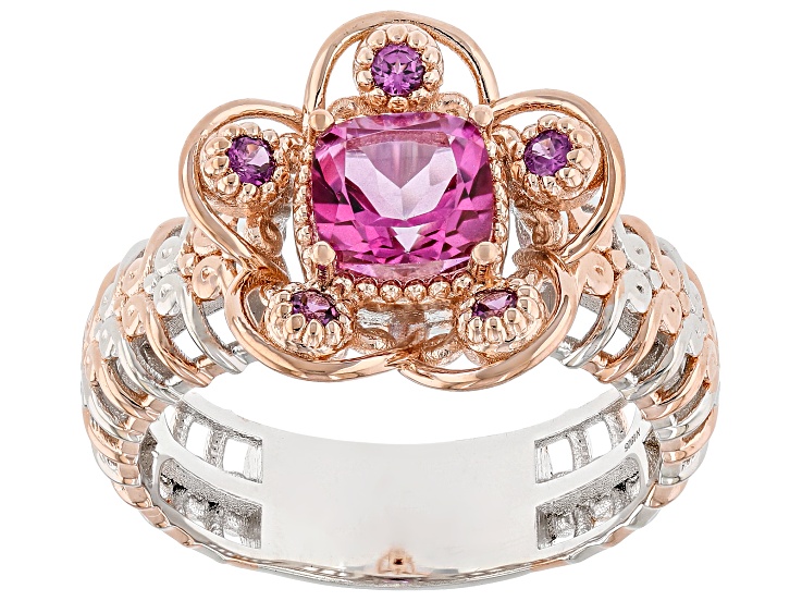 Pink Topaz Rhodium & 18k Rose Gold Over Palladium Sterling Silver Ring ...
