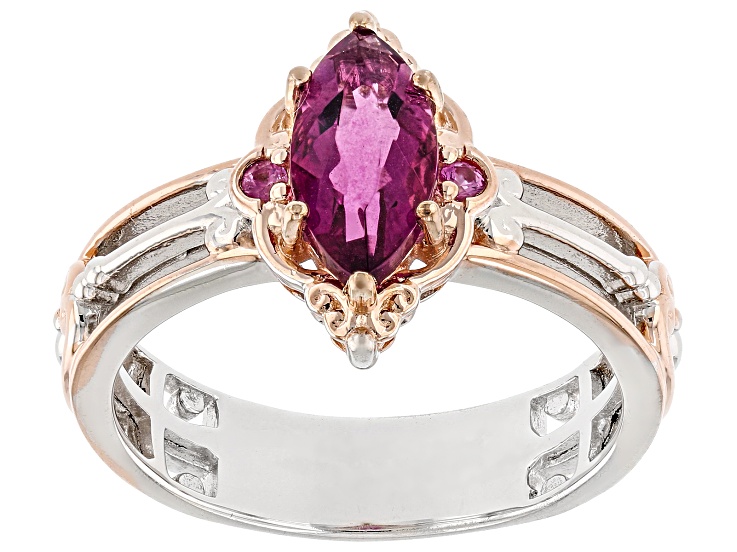 Pink Fluorite Rhodium/18k Rose Gold Over Palladium Sterling Silver Ring ...
