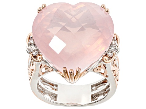 Rose Quartz, White Zircon Rhodium/18k Rose Gold Over Palladium Sterling ...