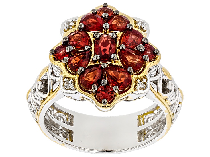 Red Ruby, White Zircon Rhodium/24k Yellow Gold Over Palladium Sterling ...