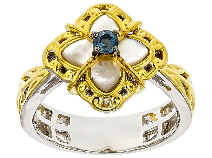 Blue Santa Maria Aquamarine, White MOP Rhod/24k Gold Over Palladium ...