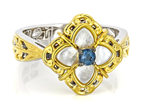 Blue Santa Maria Aquamarine, White MOP Rhod/24k Gold Over Palladium ...