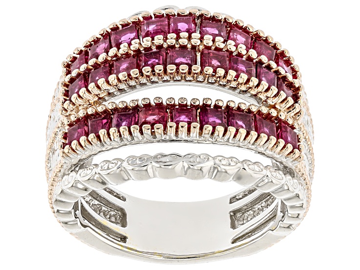 Red Ruby Rhodium & 24k Gold Over Palladium Sterling Silver Multi-Row ...