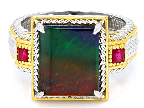 Ammolite Triplet With Ruby Rhodium And 24k Gold Over Palladium Sterling ...