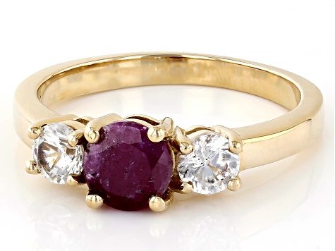 Madagascar Ruby With White Zircon 10k Yellow Gold Ring 1.65ctw - GTK004 | JTV