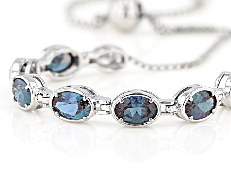 Blue lab created alexandrite rhodium over silver bolo bracelet 2.98ctw ...