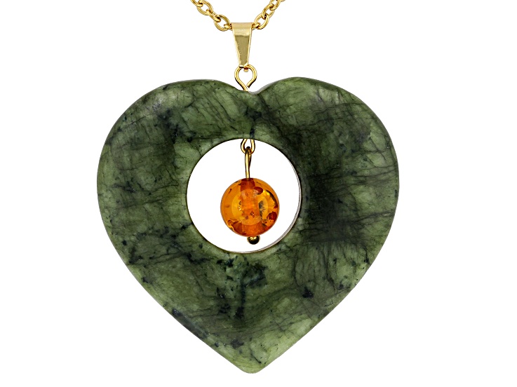 Connemara Marble and 8mm Amber Gold Tone Over Brass Pendant With 24 ...
