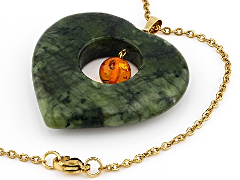 Connemara Marble and 8mm Amber Gold Tone Over Brass Pendant With 24 ...