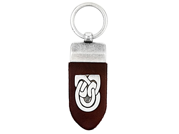Brown Leather Key Chain With Rhodium Over Brass Trinity Knot Charm ...