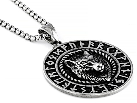 Stainless Steel Viking Wolf & Runes Alphabet Pendant With Chain ...