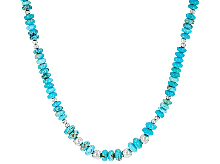 Blue Sleeping Beauty Turquoise Rhodium Over Sterling Silver 18" Beaded ...