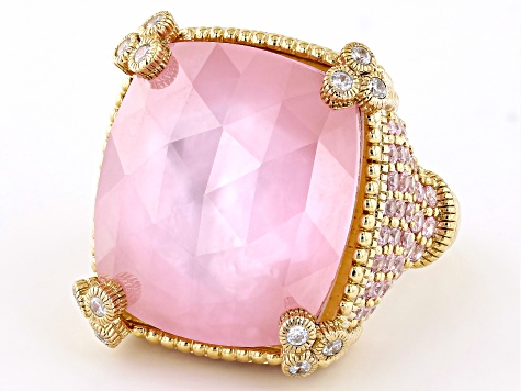 Judith Ripka Mother-Of-Pearl Doublet With Cubic Zirconia 14k Gold Clad Monaco Ring 2.50ctw ...