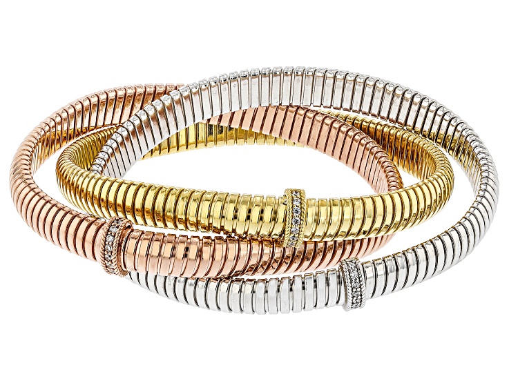 Judith Ripka Cubic Zirconia Verona Tri-Color Tubogas Bracelet 0.22ctw ...