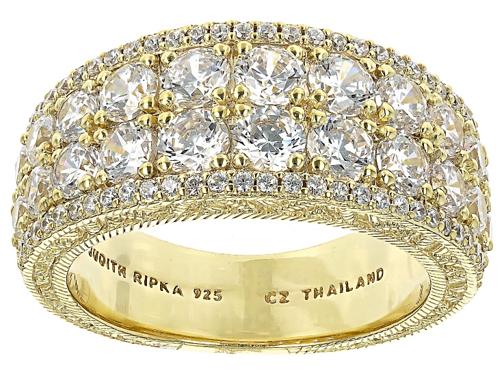 Judith Ripka Cubic Zirconia 14k Gold Clad Toujours Double Row Band Ring ...
