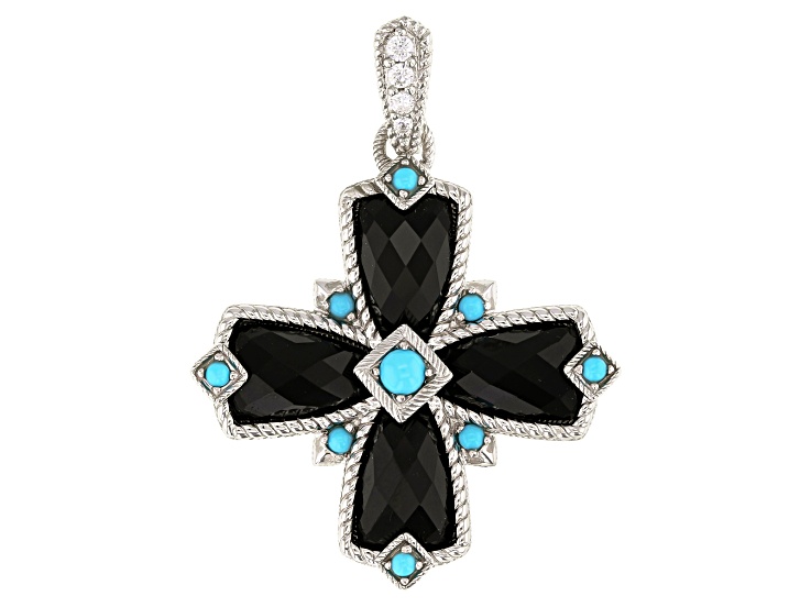 Judith Ripka Onyx, Turquoise & Cubic Zirconia Rhodium Over Silver ...