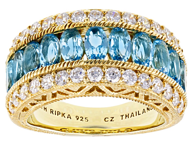 Judith Ripka Swiss Blue Topaz With Cubic Zirconia 14k Gold Clad ...