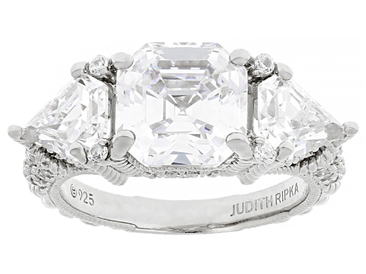 Judith Ripka White Cubic Zirconia Rhodium Over Sterling Silver 3-Stone ...
