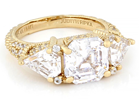 Judith Ripka White Cubic Zirconia 14k Gold Clad 3-Stone Toujours Ring 8 ...