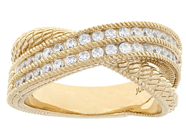 Judith Ripka White Cubic Zirconia 14k Gold Clad Haute Bypass Ring 0 ...