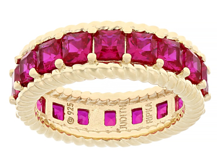 Judith Ripka Lab Created Ruby 14k Gold Clad Royal Band Ring 4.38ctw ...