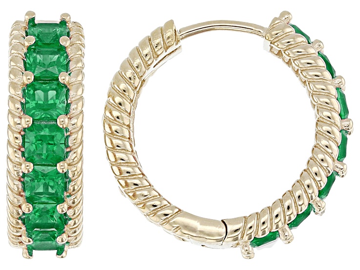Judith Ripka Green Emerald Simulant 14k Gold Clad Royal Hoop Earrings 1 ...