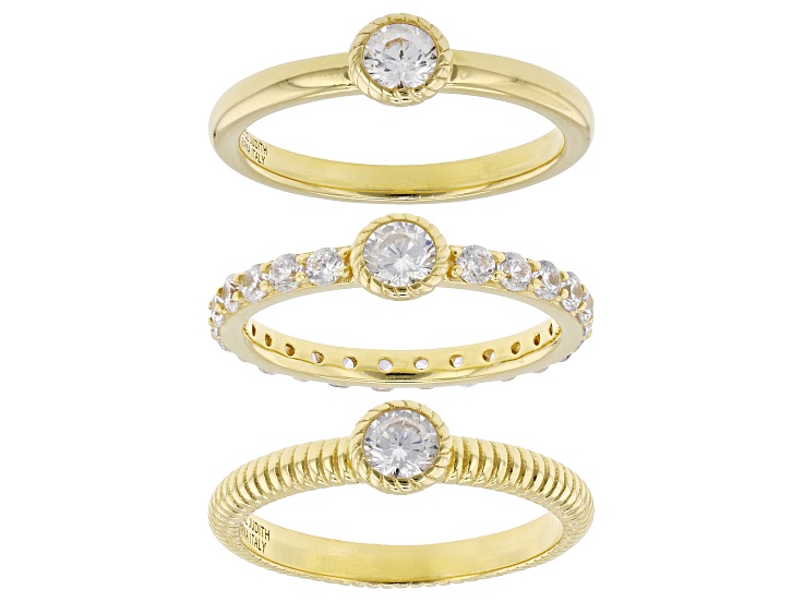 Judith Ripka White Cubic Zirconia 14k Gold Clad Verona Set of 3 Stack ...
