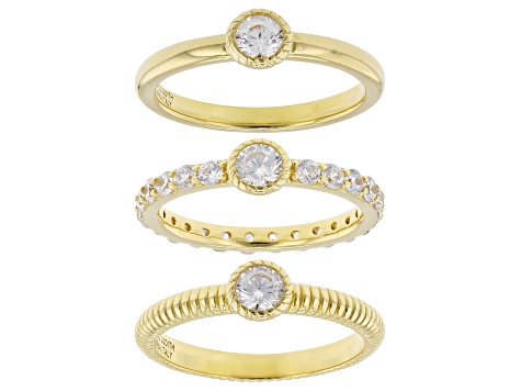 Judith Ripka White Cubic Zirconia 14k Gold Clad Verona Set of 3 Stack ...