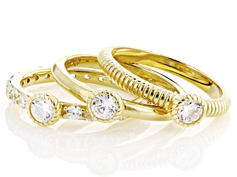Judith Ripka White Cubic Zirconia 14k Gold Clad Verona Set of 3 Stack ...