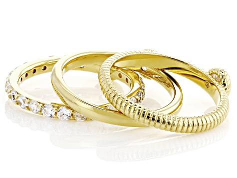 Judith Ripka White Cubic Zirconia 14k Gold Clad Verona Set of 3 Stack ...