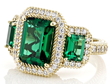 Judith Ripka Emerald Simulant 14k Gold Clad Princess Ring 8.79ctw ...