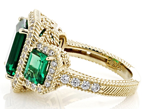 Judith Ripka Emerald Simulant 14k Gold Clad Princess Ring 8.79ctw ...