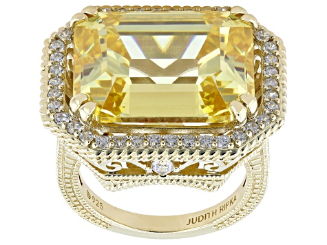 Judith Ripka Canary Cubic Zirconia 14k Gold Clad Princess Ring 35.49ctw ...